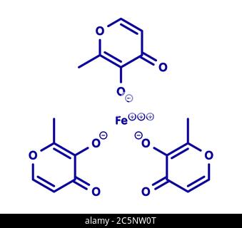 Ferric maltol iron deficiency drug molecule. Stylized skeletal formula ...