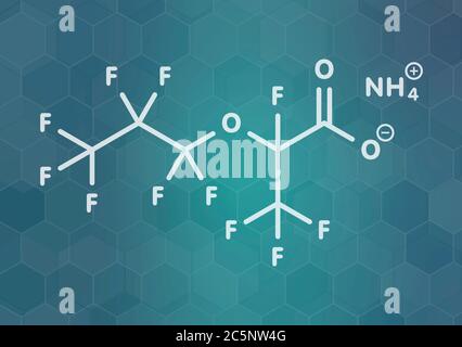 Ammonium perfluoro(2-methyl-3-oxahexanoate) molecule, also known as ...