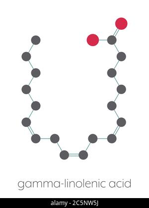 Gamma-linolenic acid (GLA, gamolenic acid) molecule. Omega-6 ...