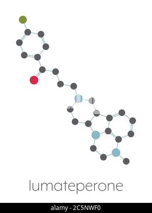 Lumateperone antipsychotic drug molecule. Stylized skeletal formula ...