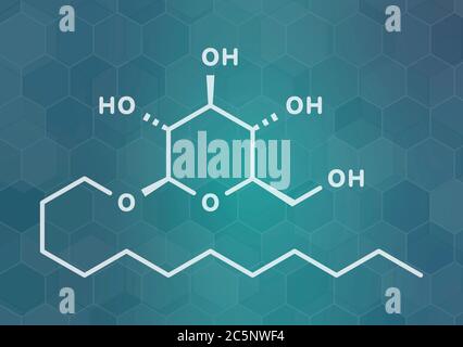 Lauryl glucoside (dodecyl glucoside) non-ionic surfactant molecule ...