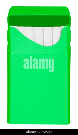 Opened green cigarettes pack box isolated on white. Clipping path ...