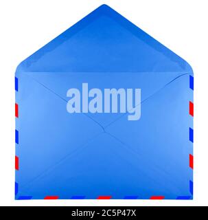 Blank open blue envelope isolated on white background with clipping ...
