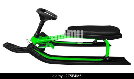 Green snow sledge isolated on white background. Clipping path included ...