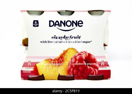 Danone Simply Fruit Peach Raspberry Yogurt Stock Photo - Alamy