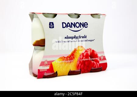 Danone Simply Fruit Peach Raspberry Yogurt Stock Photo - Alamy