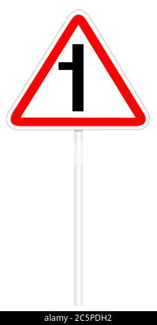 Cross road intersection warning sign Stock Photo - Alamy