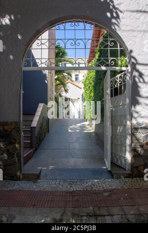 grey retro vintage gate house portal of old traditional european house ...
