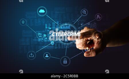 Hand touching CYBERCRIME inscription, Cybersecurity concept Stock Photo ...