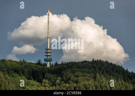 Telecommunication tower on an extinct volcano in the Kaiserstuhl range ...
