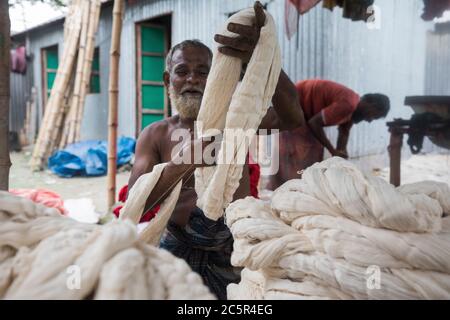 Fabric dyeing factory in Bangladesh. (Photo by Salahuddin Ahmed/Sipa ...