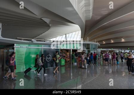 travelers in the new terminal at Bilbao Airport (BIO) in the Spanish ...