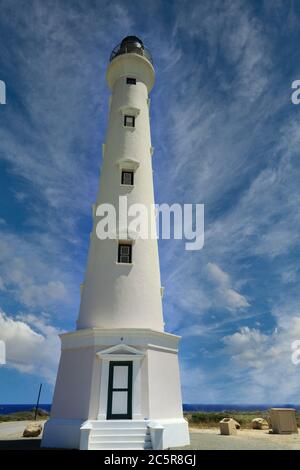 The California Lighthouse on the Caribbean island of Aruba under a blue ...