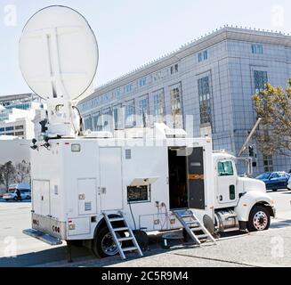 Van for mobile TV production with satellite connection of Sky TV ...
