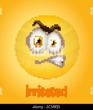 Irritated faces emoji with its description on yellow background Stock ...