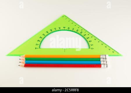 triangular ruler for studying at school isolated on a white background ...