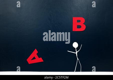 Human stick figures going from letter A to B. Contingency and crisis ...