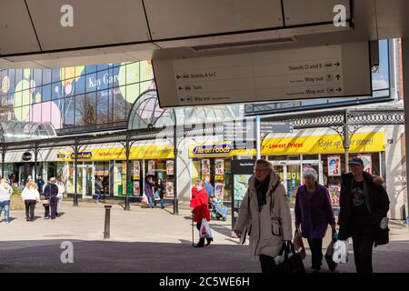 UK, England, Manchester, Bury Metrolink tram in Market Street station ...