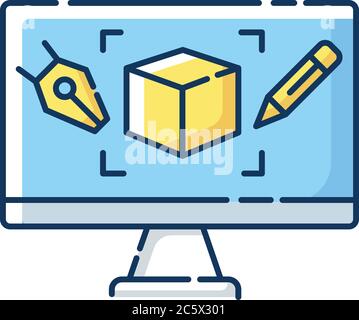 Computer-aided manufacturing linear icon concept. Computer-aided ...