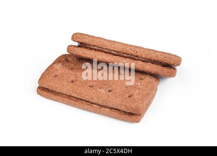 Double biscuit with cocoa cream filling on white background Stock Photo ...
