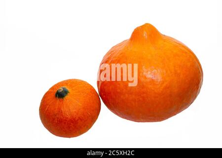 Orange round pumpkins, pumpkin slices andpumpkin seeds isolated on ...