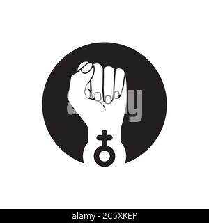 gender female symbol with hand fist and flowers vector illustration ...