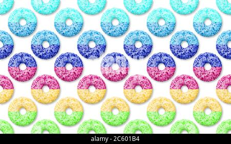 Donut LGBT flag color on a white background, dessert. Sweet pastry ...