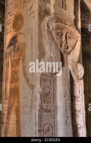 Square Pillar, Goddess Hathor Head, Temple of Hathor and Nefetari ...