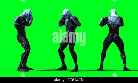 Alien isolate on green screen. UFO concept. Realistic 3d rendering ...