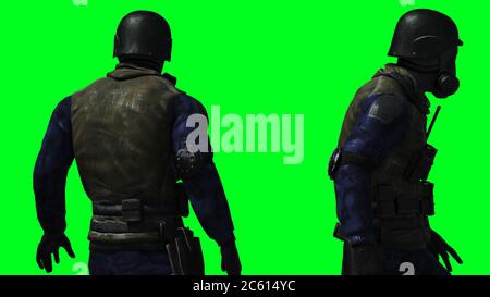 Military soldier isolate on green screen. 3d rendering Stock Photo - Alamy