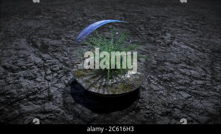 grass in glass sphere in outer space. Ecology concept. 3d rendering ...