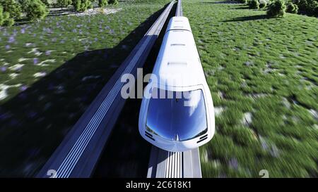 futuristic sci fi monorail train. Concept of future. Futuristic city ...