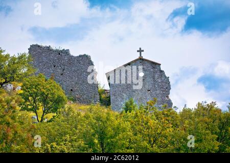 Ledenice historic Gradina town on the hill ruins view, Vinodol valley ...