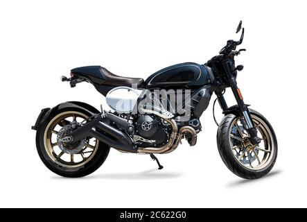 Classic style black motorcycle side view isolated on white Stock Photo ...