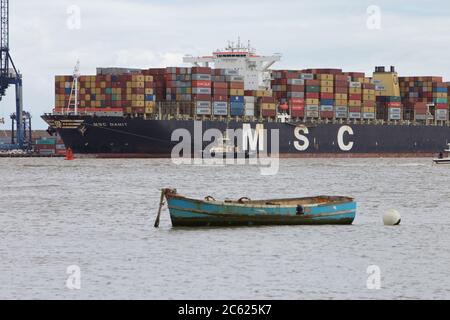 Container ship MSC Danit entering the Port of Felixstowe, Suffolk, UK ...