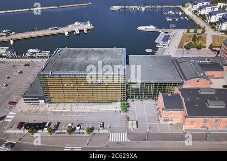 Aerial view of Sibelius Hall in Lahti, Finland. On the background new ...