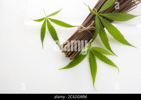 Healthy fresh pasta with cannabis. Italian food Stock Photo - Alamy