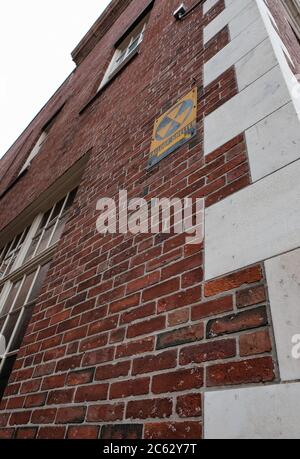 Vintage Nuclear Fallout sign seen on an old government building in ...