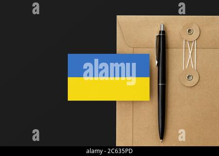 Ukraine flag on craft envelope letter. National invitation concept ...