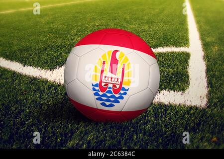 French Polynesia ball on corner kick position, soccer field background ...
