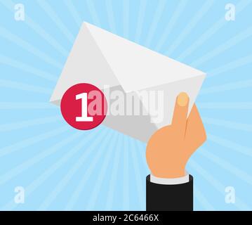 Paper envelope letter with counter notification. Mail sms message icon ...