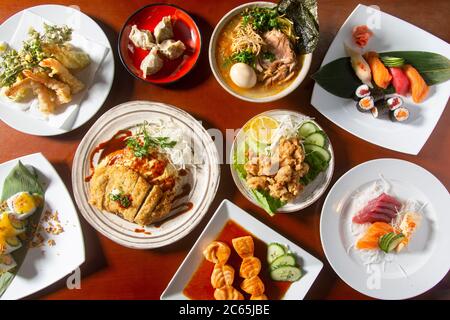 Japanese food seen from above, poke bowls Stock Photo - Alamy