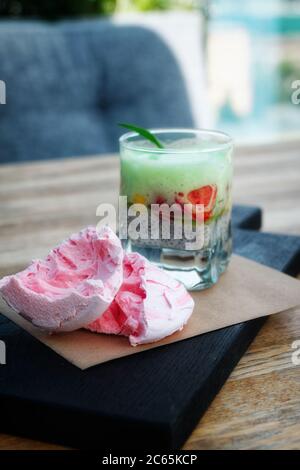 Mango and passion fruit on an old wooden background Stock Photo - Alamy