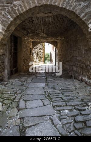 Historical buildings in Groznjan, Istria, Croatia. Architectural scene ...