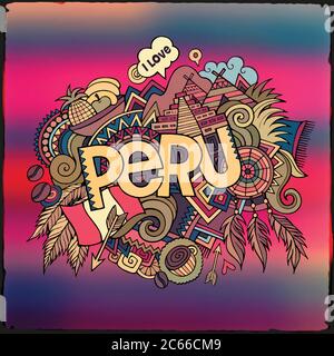 Peru hand lettering and doodles elements background Stock Vector Image ...