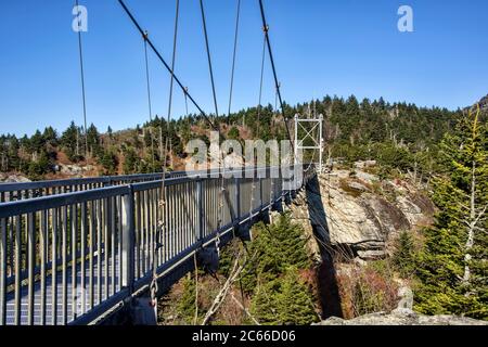The mile high swinging bridge at Grandfather Mountain in the Blue Ridge ...
