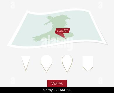 Map of Wales with pin of country capital. Wales Map with neighboring ...