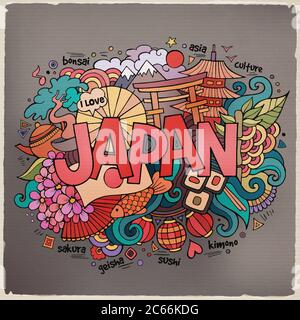 Japan hand lettering and doodles elements background Stock Vector Image ...