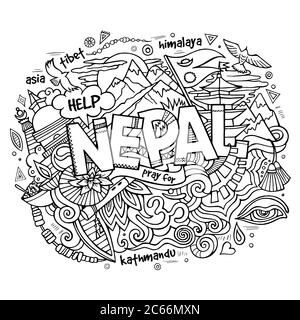 Nepal country hand lettering and doodles elements Stock Vector Image ...