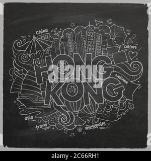Hong Kong hand lettering and doodles elements background Stock Vector ...